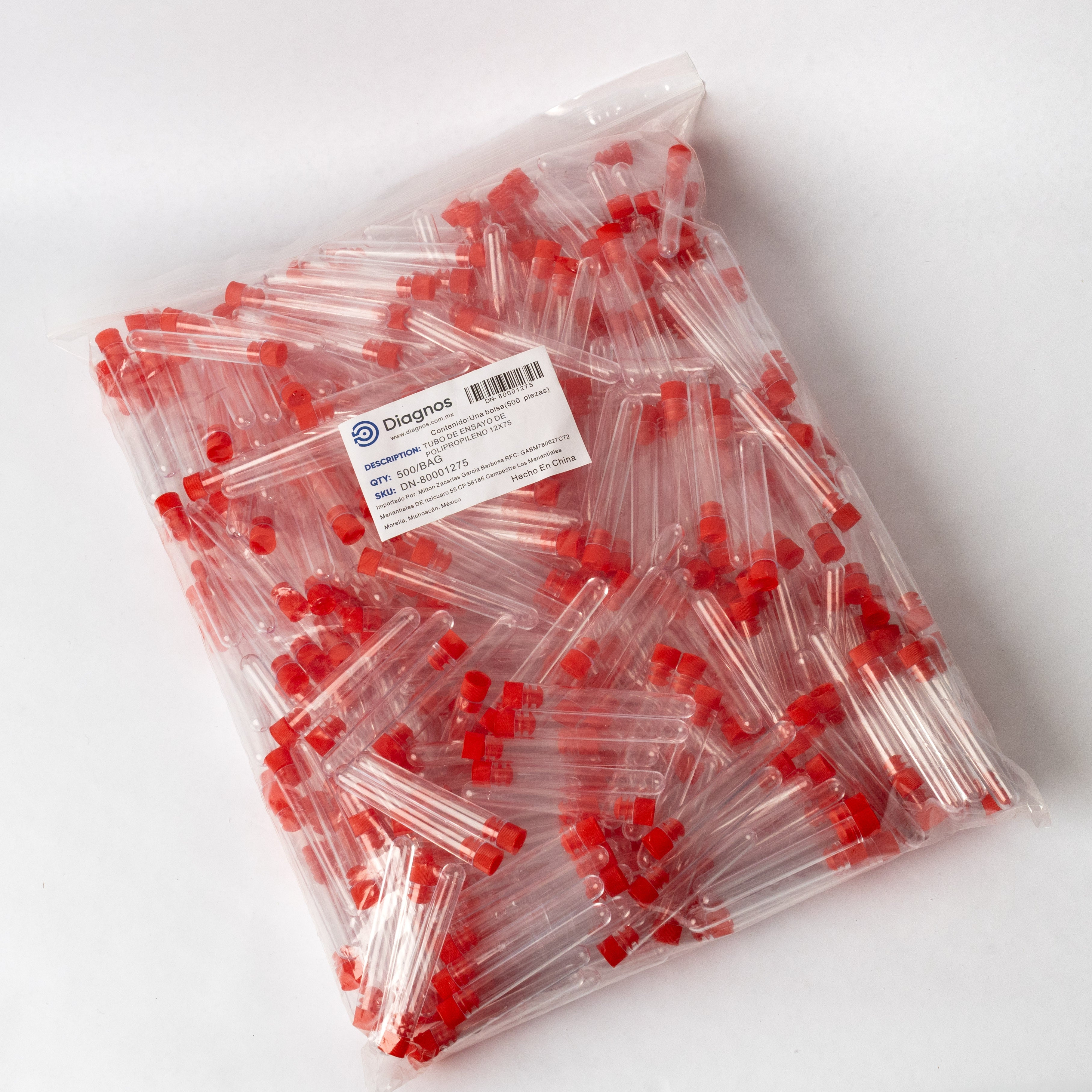 DIAGNOS - TUBO DE ENSAYO DE POLIPROPILENO CON TAPA 12 X 75 C/500 – Reactech